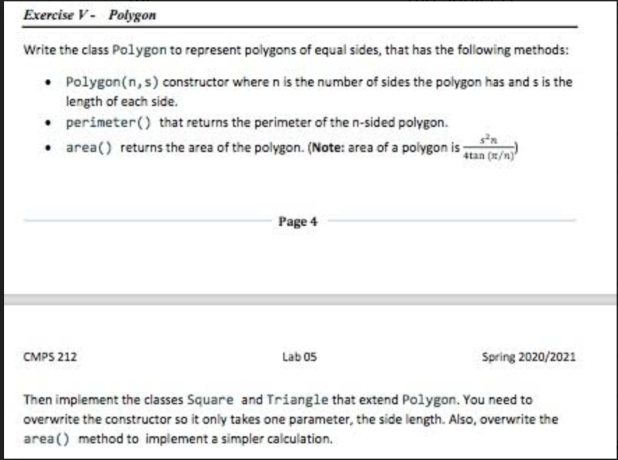 Solved Exercise V Polygon Write The Class Polygon To 