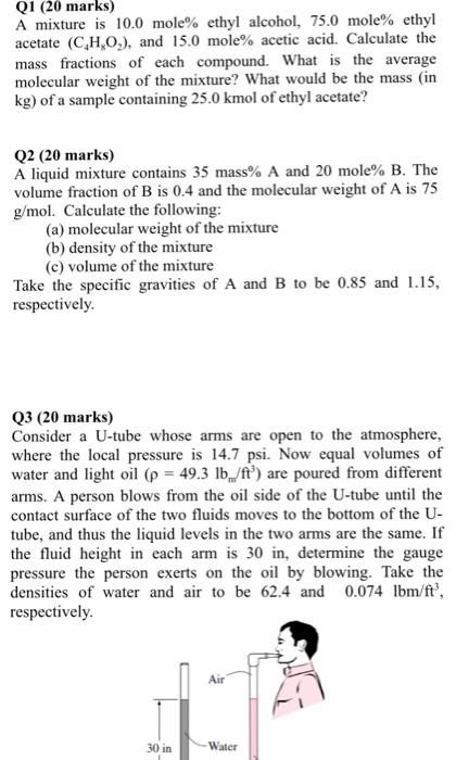 Solved Q1 (20 marks) A mixture is 10.0 mole% ethyl alcohol, | Chegg.com