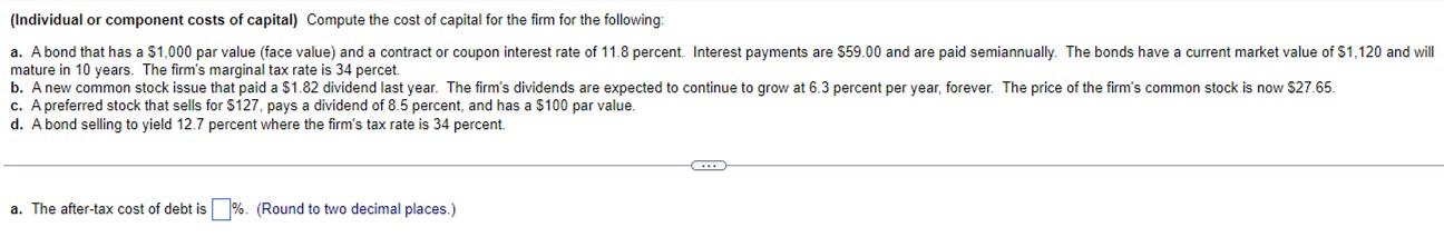 Solved (Individual or component costs of capital) ﻿Compute | Chegg.com