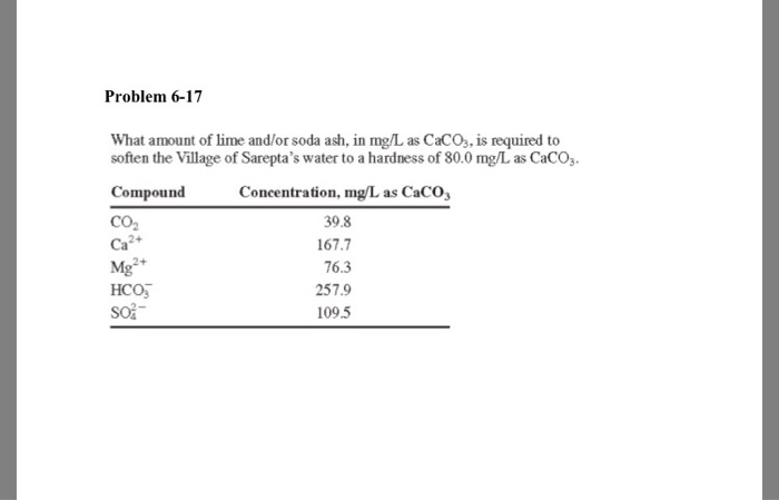 Solved Problem 6-17 What amount of lime and/or soda ash, in | Chegg.com