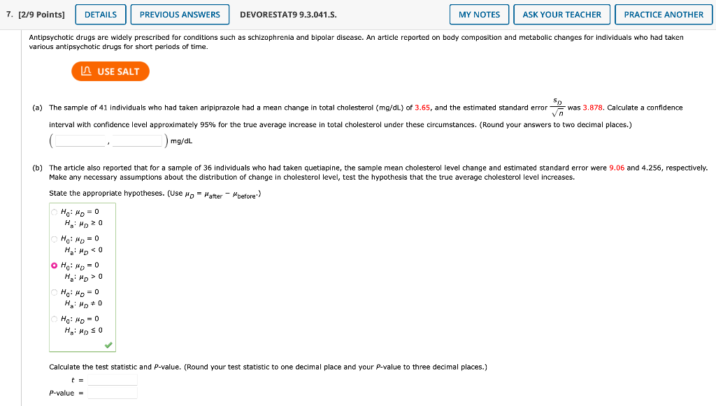 Solved 7. [2/9 Points] DETAILS PREVIOUS ANSWERS DEVORESTAT9 | Chegg.com