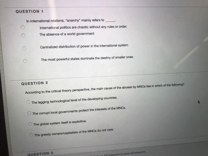 Solved QUESTION 1 In international relations, "anarchy" | Chegg.com