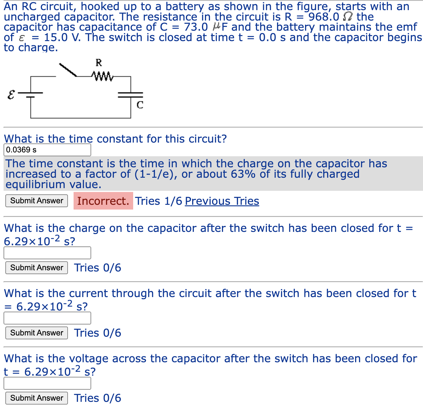 Solved An RC circuit, hooked up to a battery as shown in the | Chegg.com
