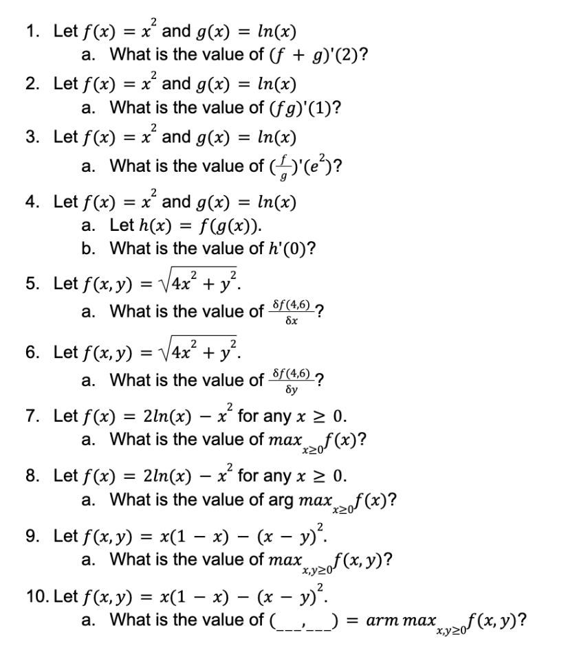 Solved 1 Let F X X2 And G X Ln X A What Is The Value Of