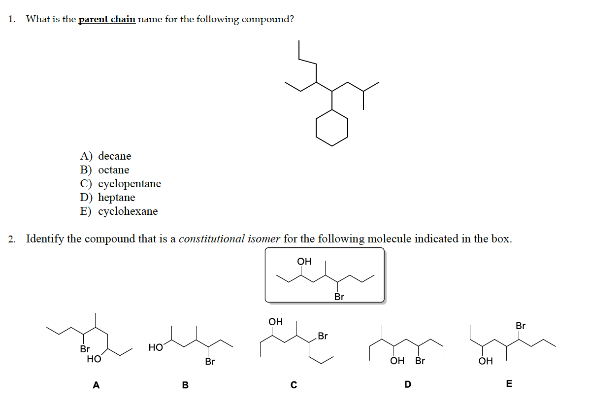 Solved 1. What is the parent chain name for the following | Chegg.com