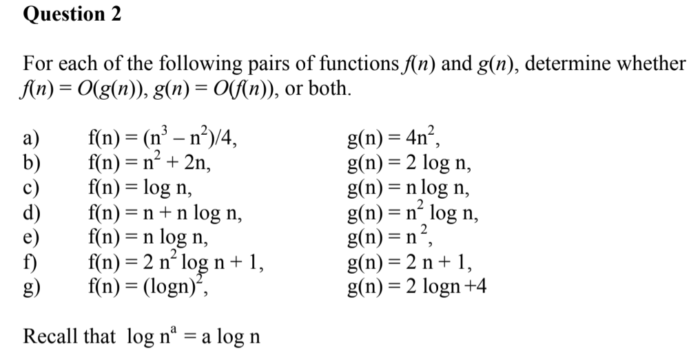 Solved Question 2 For each of the following pairs of | Chegg.com