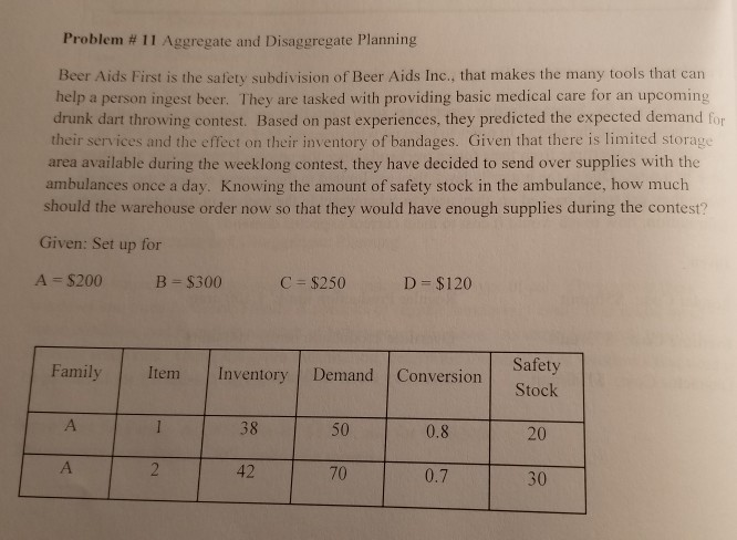 Problem # 11 Aggregate and Disaggregate Planning Beer | Chegg.com