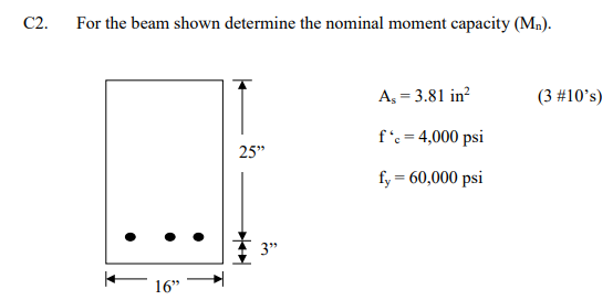 Solved C2. For the beam shown determine the nominal moment | Chegg.com