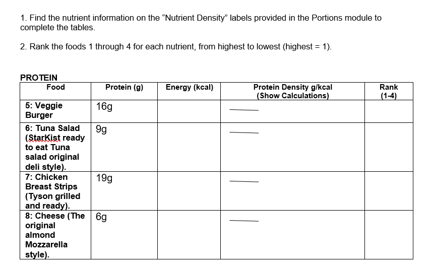Solved 1. Find the nutrient information on the "Nutrient | Chegg.com