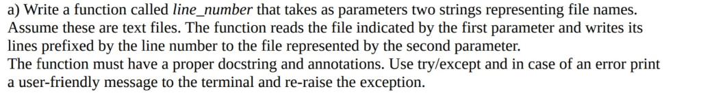 Solved a) Write a function called line_number that takes as | Chegg.com