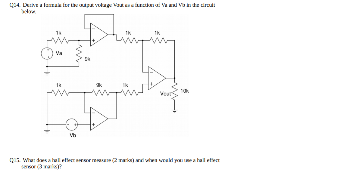 Solved Q14. Derive a formula for the output voltage Vout as | Chegg.com