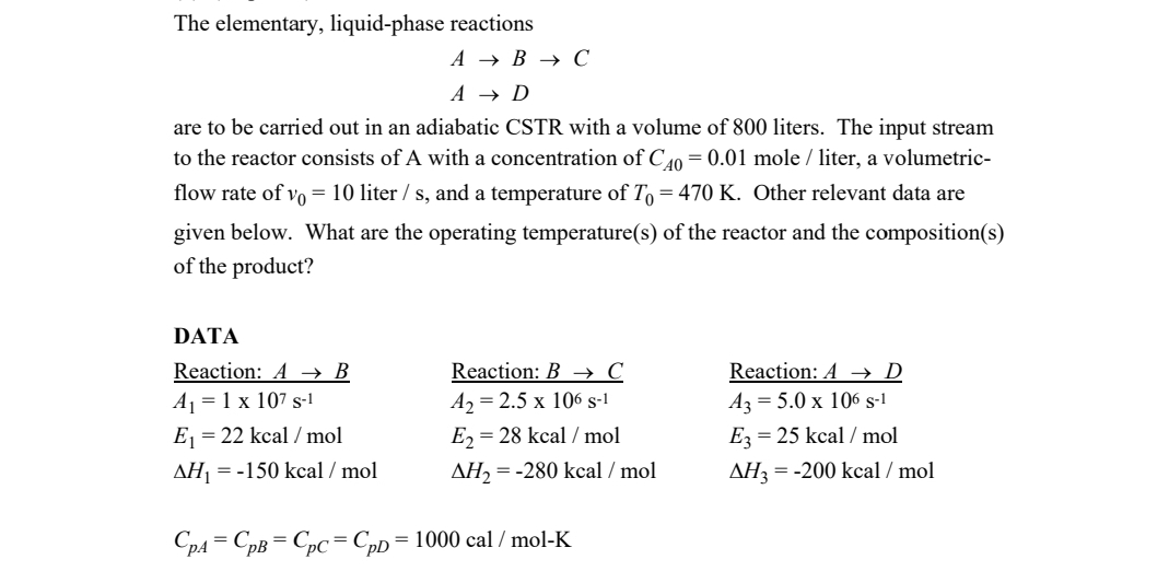 Solved The elementary, liquid-phase reactions A + B → C A → | Chegg.com
