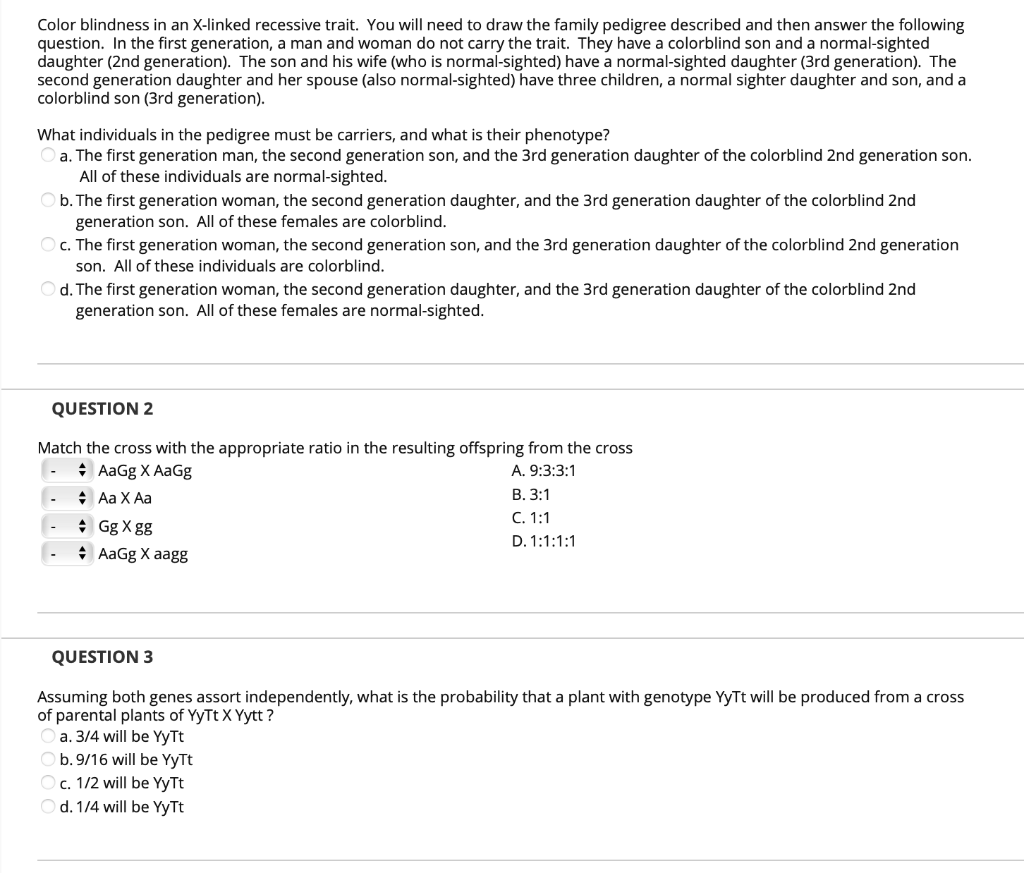 Solved Color blindness in an X-linked recessive trait. You | Chegg.com
