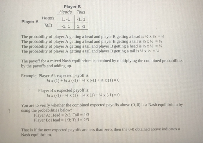 Solved Player B Heads Tails Heads 1, -1 1, 1 Tails -1,1 1,1 | Chegg.com