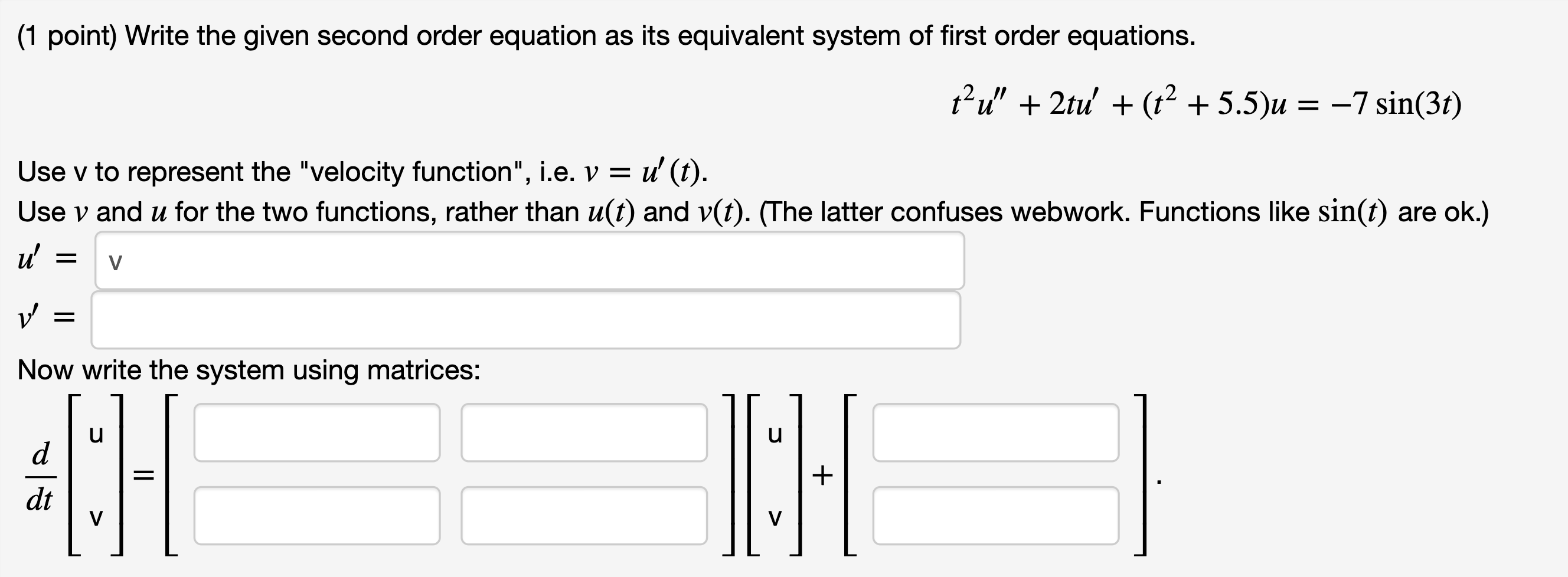 Solved 1 Point Write The Given Second Order Equation As Chegg