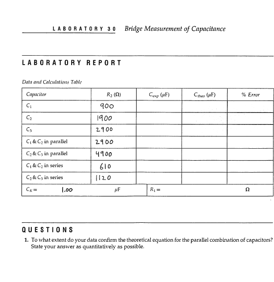 LABORATORY 30 Bridge Measurement of Capacitance | Chegg.com