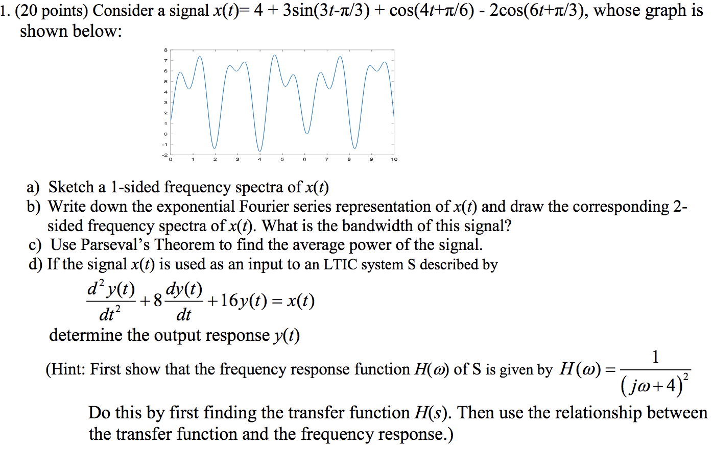 Solved 1. (20 points) Consider a signal X(t)= 4 + | Chegg.com