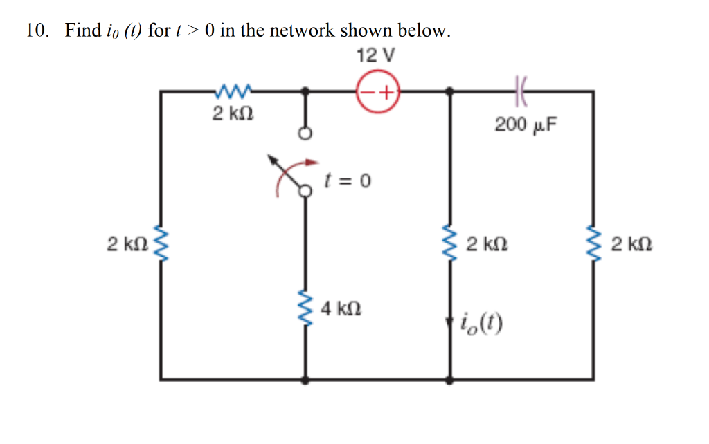 Solved 10. Find i0(t) for t>0 in the network shown below. | Chegg.com