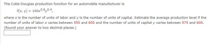 Solved The Cobb-Douglas production function for an | Chegg.com