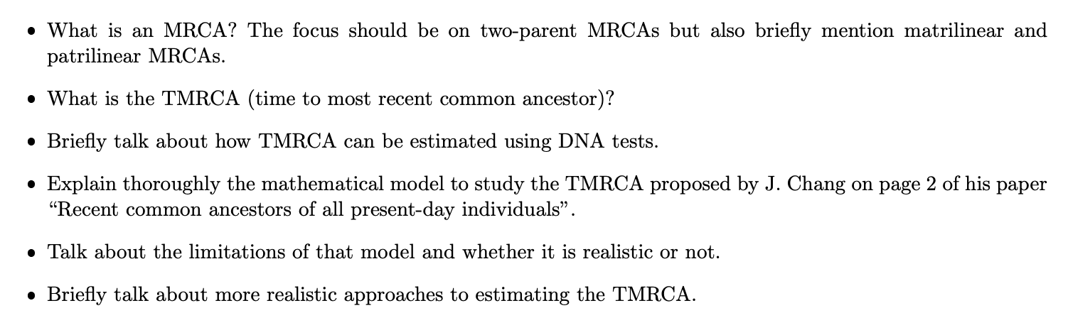 Solved • What is an MRCA? The focus should be on two-parent | Chegg.com