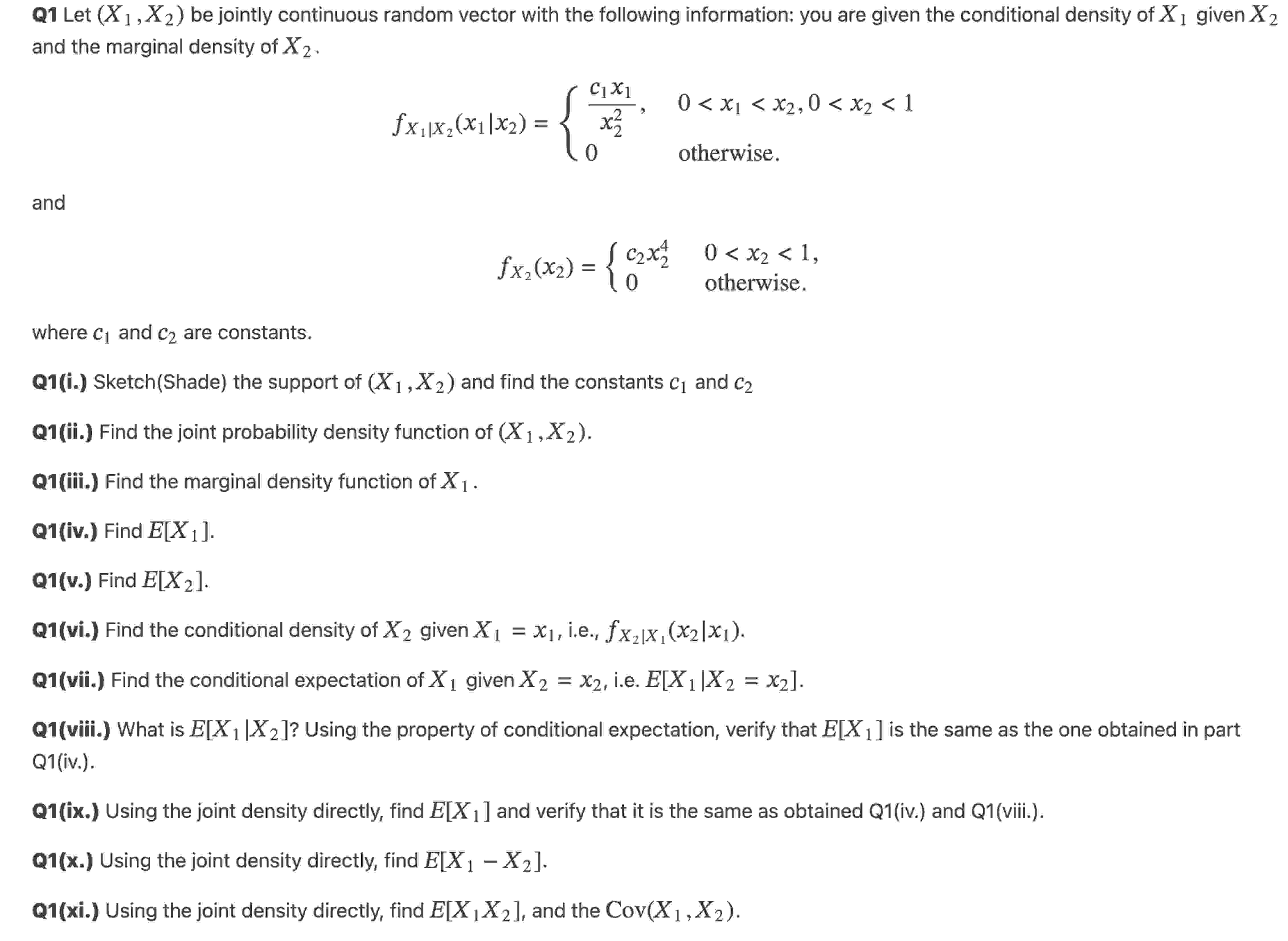 Solved Q1 ﻿Let (x1,x2) ﻿be jointly continuous random vector | Chegg.com