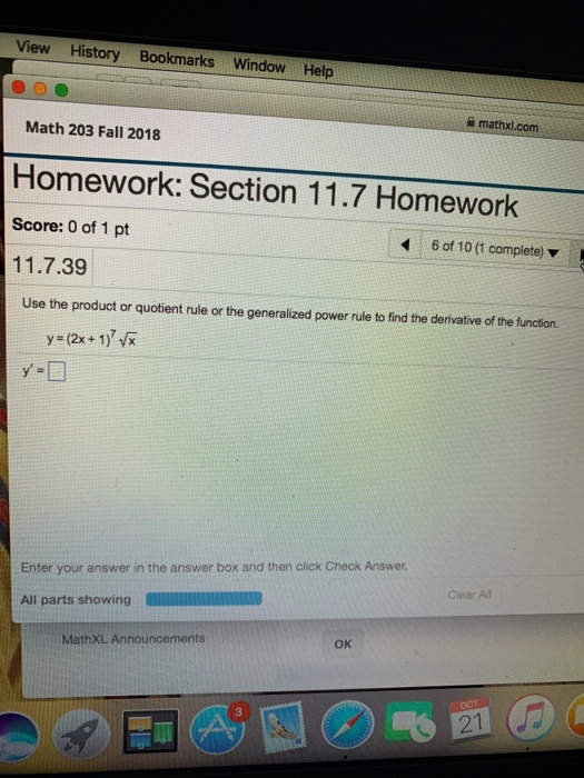 Solved View History Bookmarks Window Help 슬 mathxl.com Math | Chegg.com