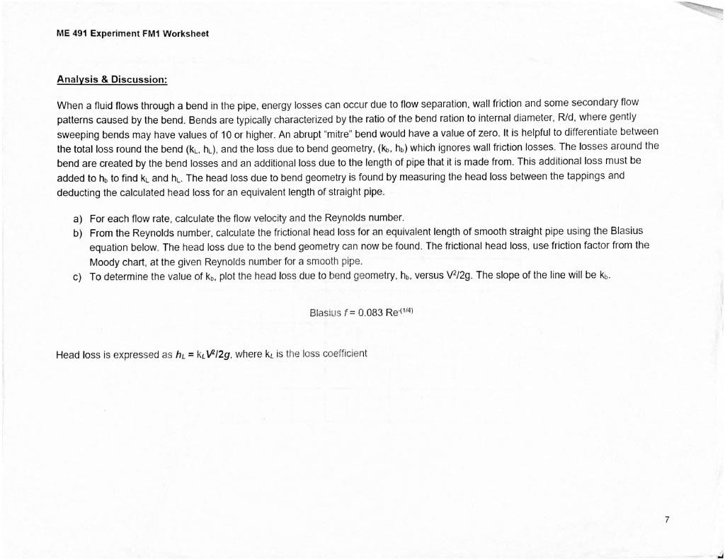 ME 491 FM1 Worksheet min L×6051CM4= I able 1. | Chegg.com