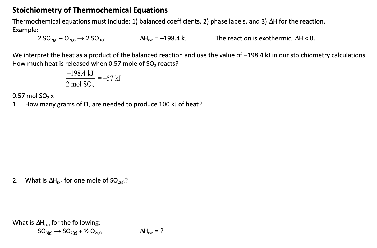 Solved Stoichiometry of Thermochemical Equations | Chegg.com
