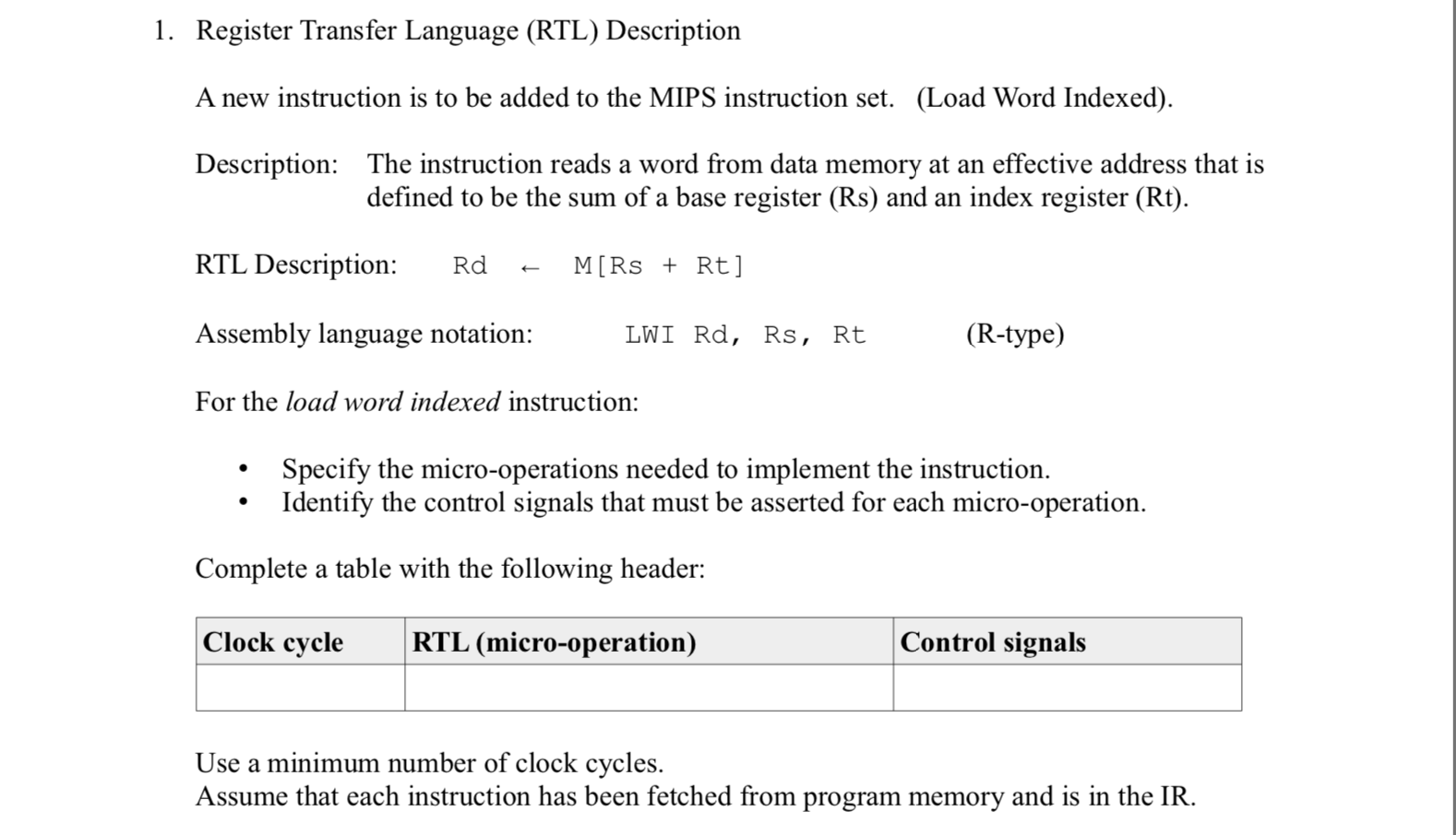 1. Register Transfer Language (RTL) Description A new | Chegg.com