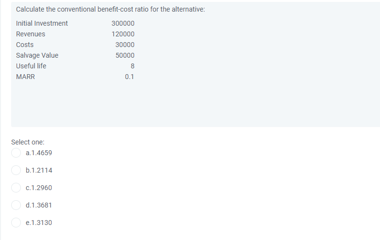Solved Calculate the conventional benefit-cost ratio for the | Chegg.com