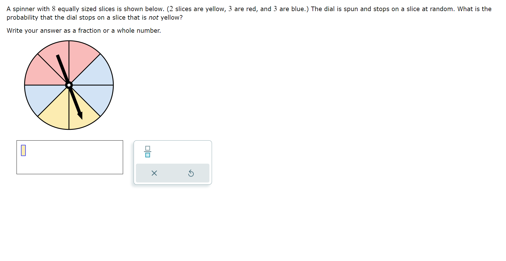 Solved A spinner with 8 equally sized slices is shown below. | Chegg.com