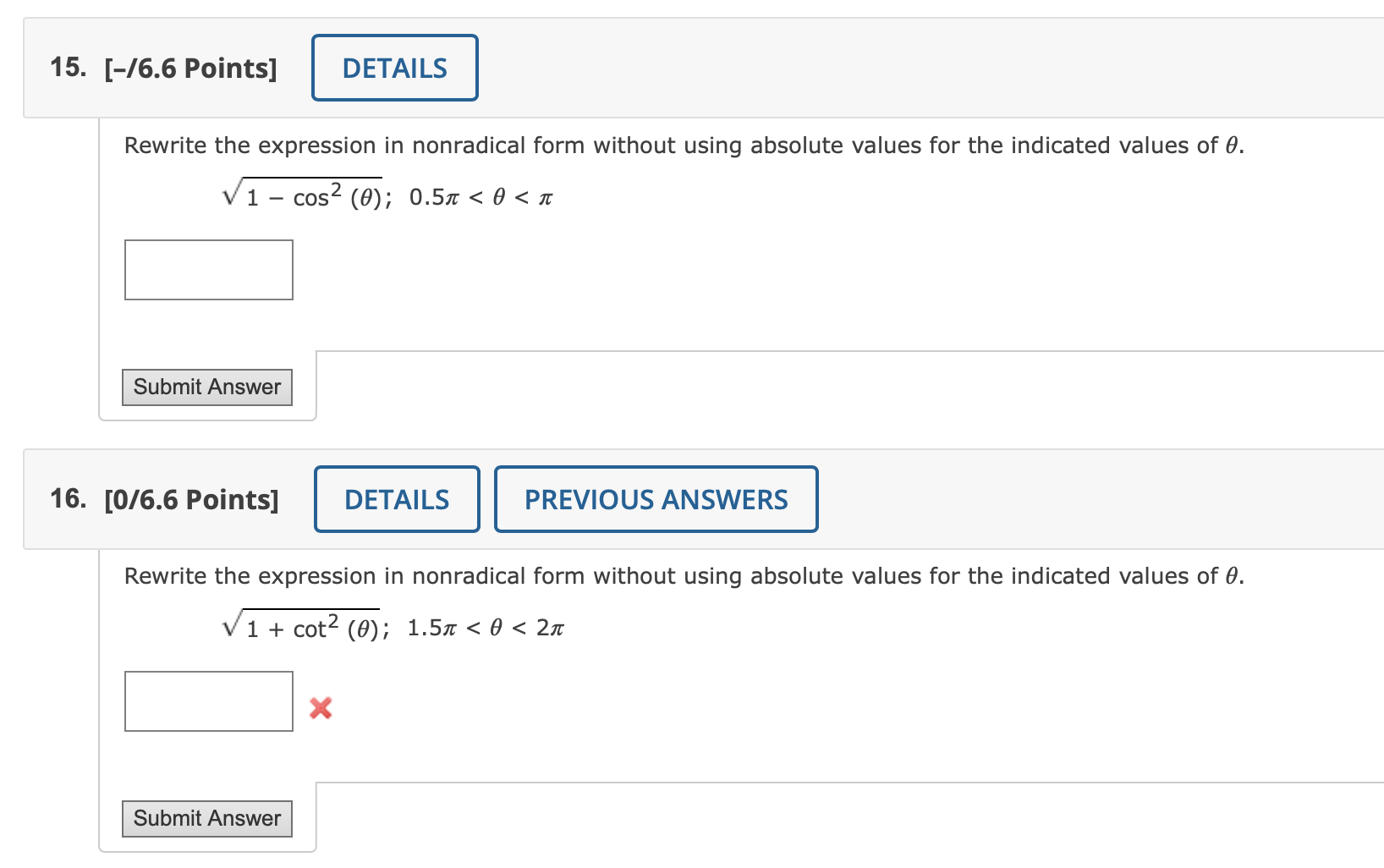Solved 1−cos2(θ);0.5π