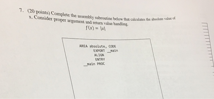 Solved 1. 20 points) Complete the assembly subroutine below | Chegg.com