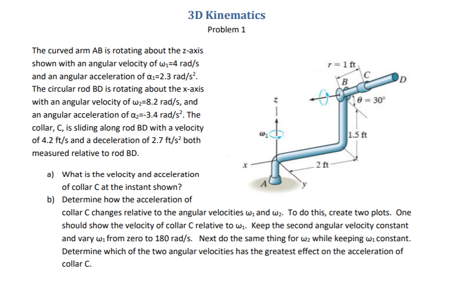 3D Kinematics Problem 1 The curved arm AB is rotating | Chegg.com