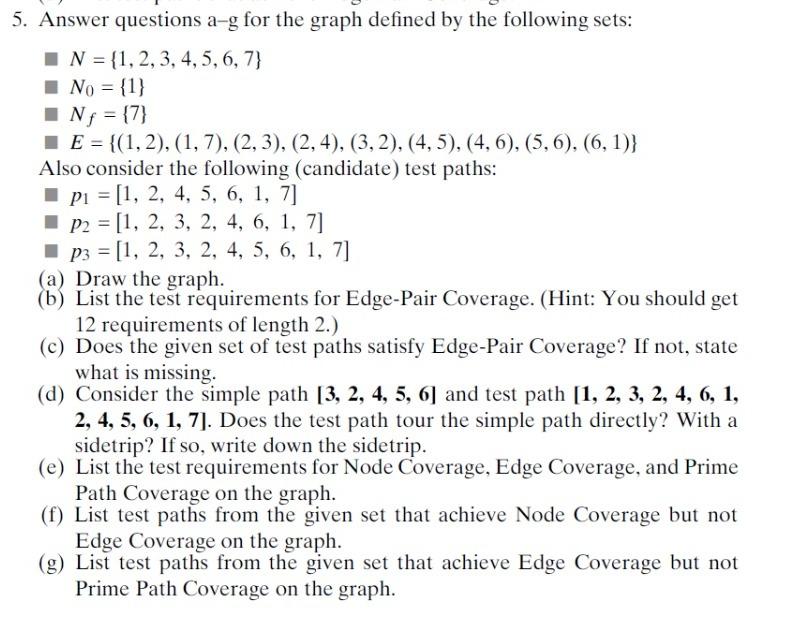 Solved 5. Answer questions a-g for the graph defined by the | Chegg.com