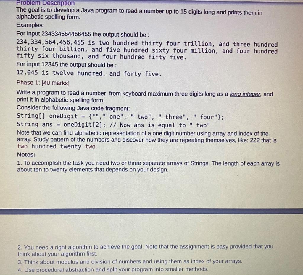 Solved Problem Description The goal is to develop a Java | Chegg.com
