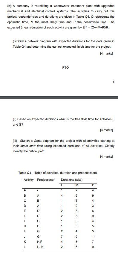 Solved (b) A company is retrofitting a wastewater treatment | Chegg.com