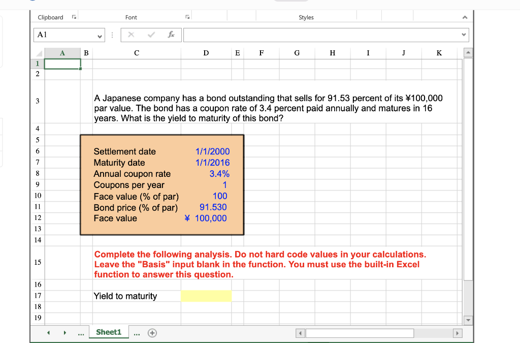 Solved Clipboard Font Styles A1 fx A B с D E F G H I J K 1 2 | Chegg.com