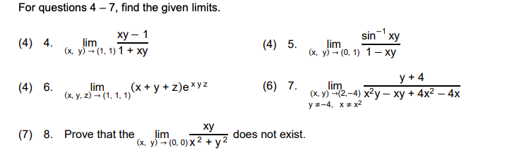 Solved For questions 4 - 7, find the given limits. (4) 4. | Chegg.com