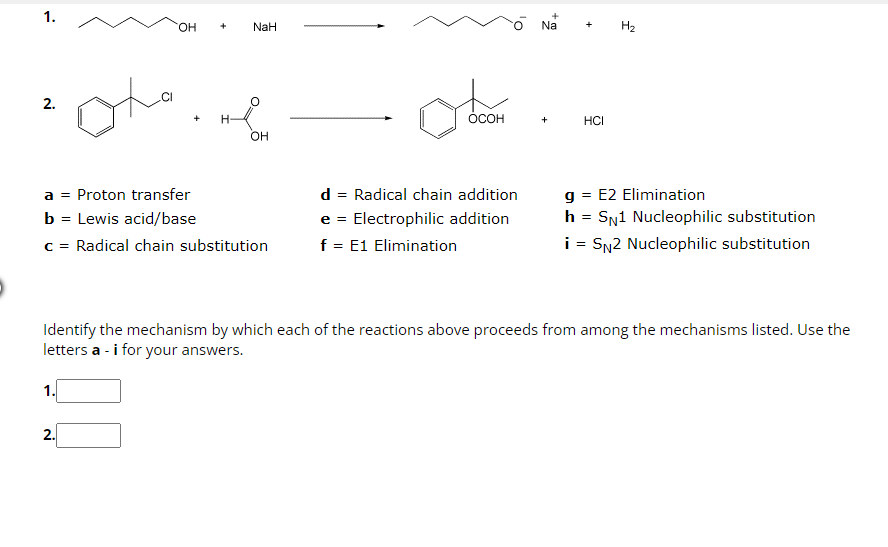 Solved 1. 2. OCOH +HCl a= Proton transfer d = Radical | Chegg.com