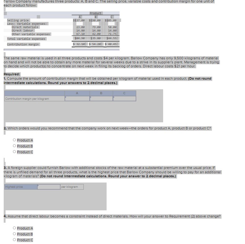 Solved *This is all one question*Barlow Company manufactures | Chegg.com