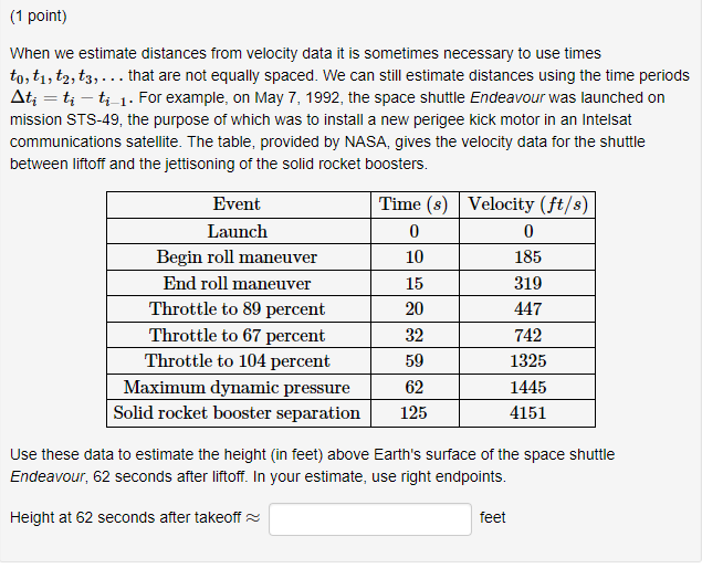 Solved (1 point) When we estimate distances from velocity | Chegg.com