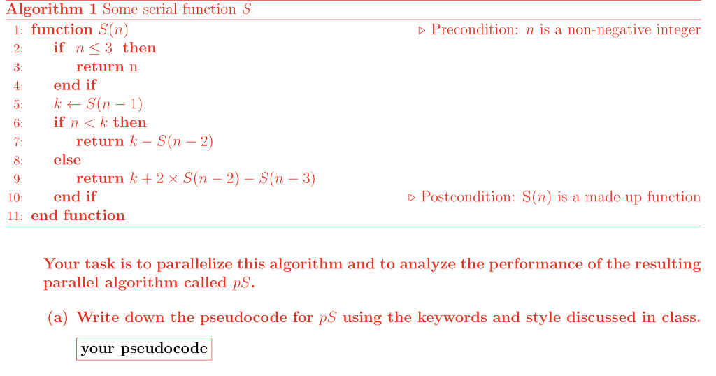 Precondition: n is a non-negative integer Algorithm 1 | Chegg.com