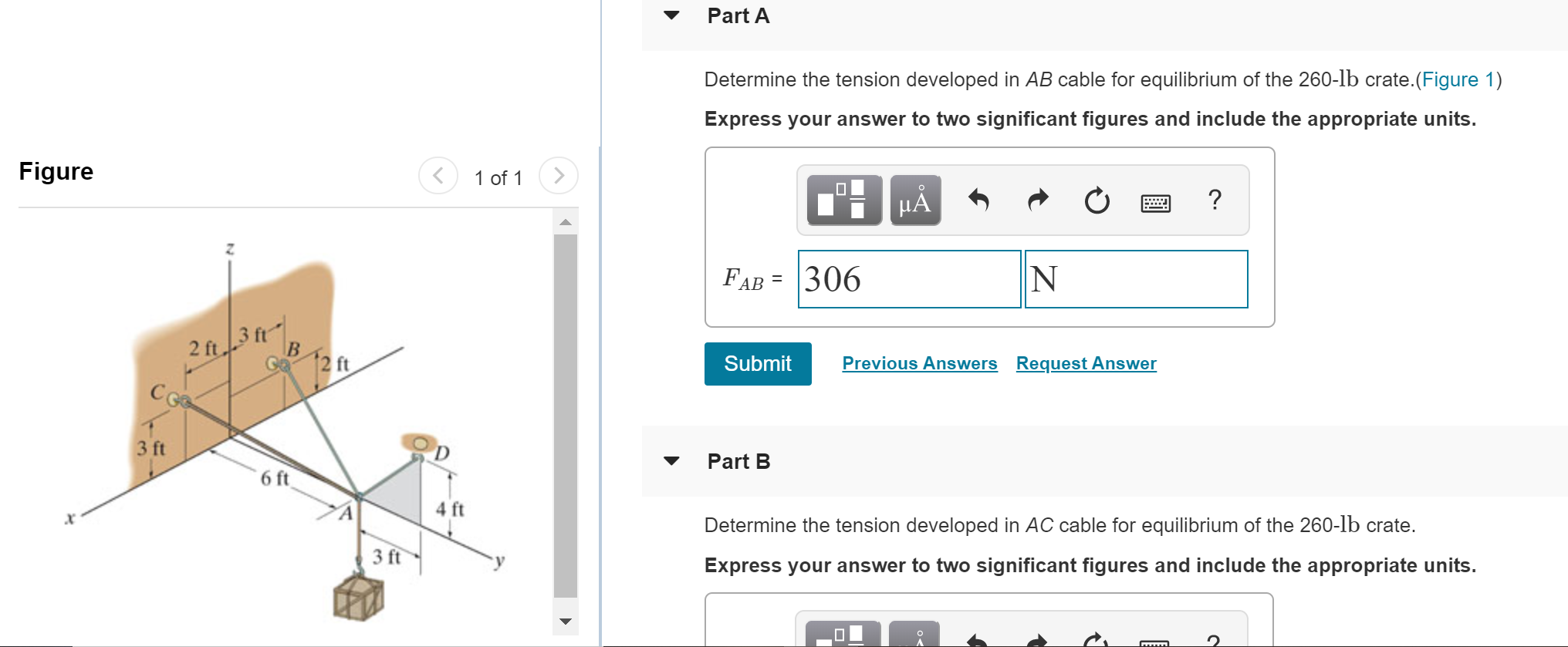 Solved Part A Determine the tension developed in AB cable | Chegg.com Solved Part A Determine the tension developed in AB cable | Chegg.com