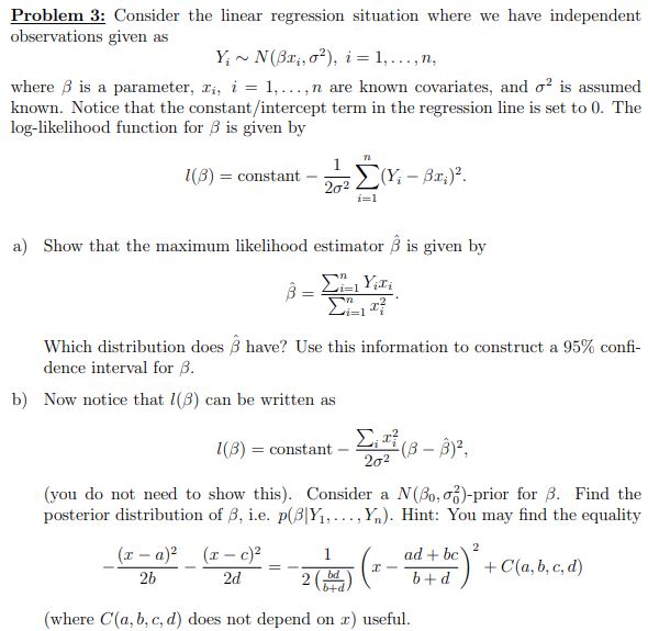 Solved Problem 3: Consider the linear regression situation | Chegg.com