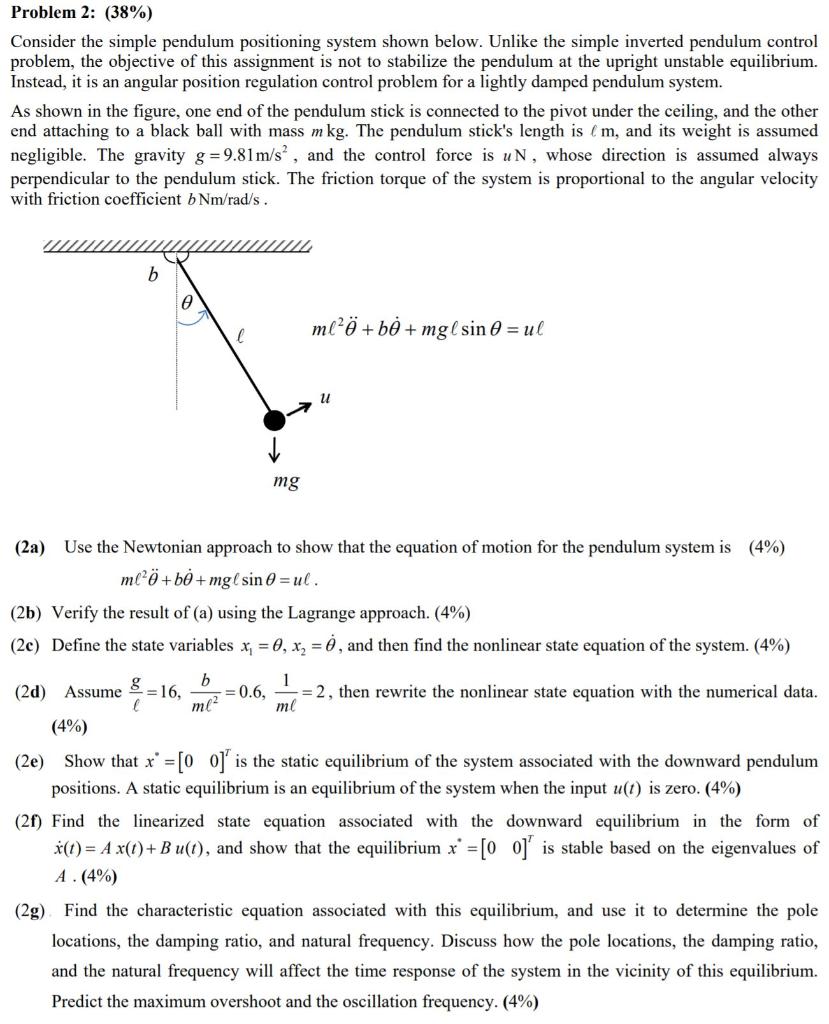 Solved Problem 2: (38%) Consider the simple pendulum | Chegg.com