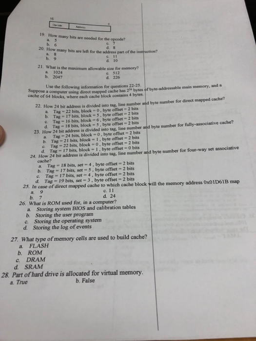 Solved 19. How many bits are needed for the opcode? 20. How | Chegg.com