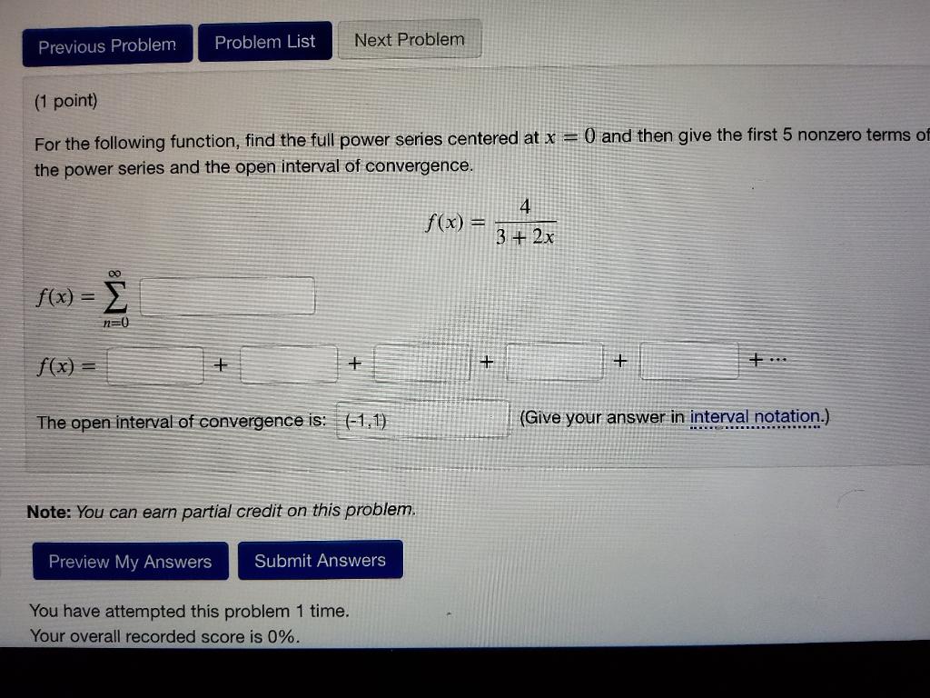 Solved ( 1 point) For the following function, find the full | Chegg.com