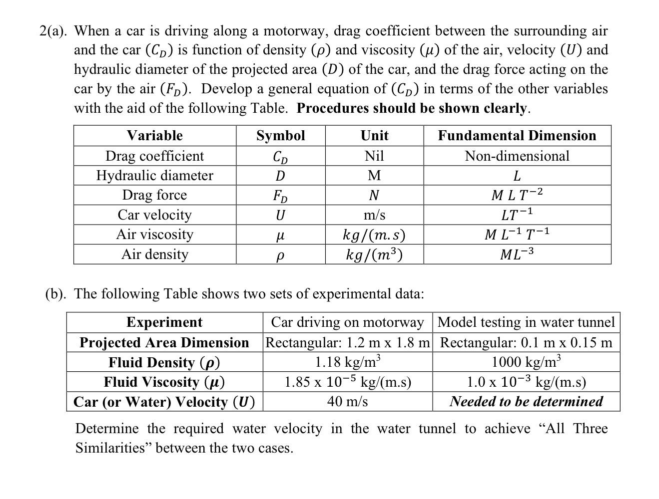 Solved 2(a). When a car is driving along a motorway, drag | Chegg.com