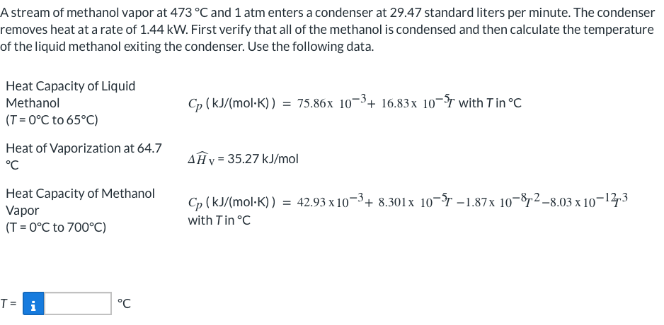 Solved A stream of methanol vapor at 473 °C and 1 atm enters | Chegg.com
